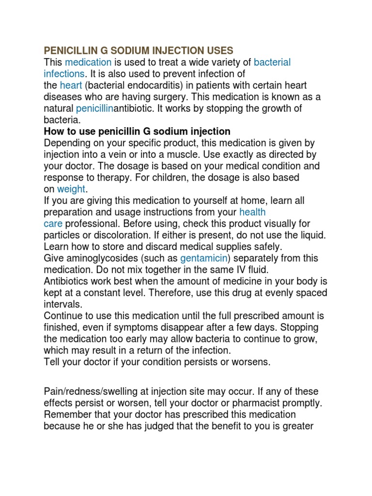 Penicillin G Injection Guide | PDF | Pharmaceutical Drug | Allergy