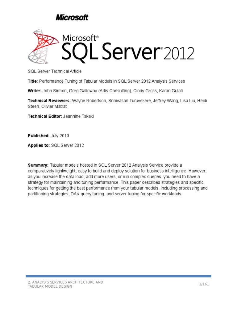 Performance Tuning Of Tabular Models In Sql Server 2012 Analysis Services Pdf Microsoft Sql