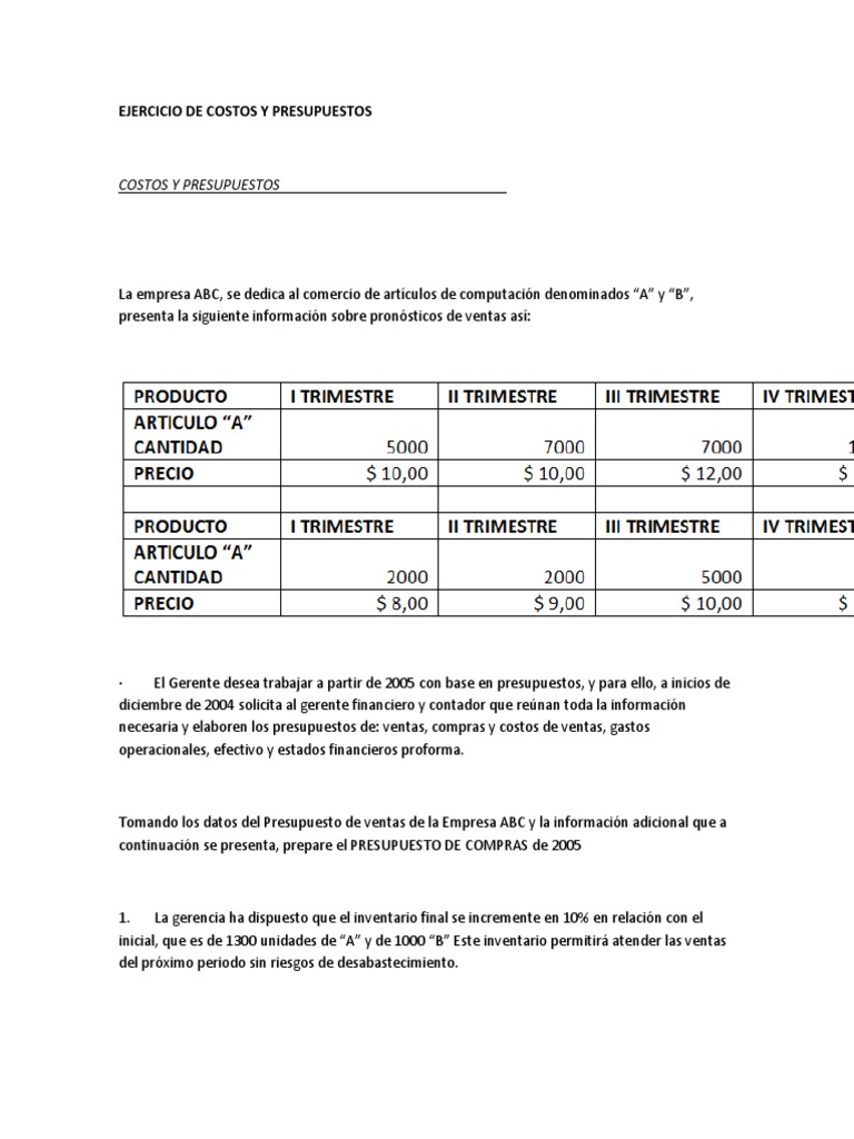 Ejercicio de Costos y Presupuestos | PDF | Presupuesto | Economias