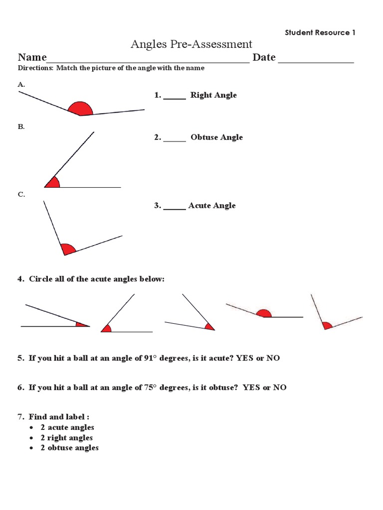 Angles Pre Assessment | PDF | Angle | Euclidean Geometry