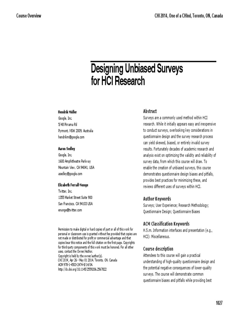 HCI Survey Research | PDF | Human–Computer Interaction | Survey Methodology