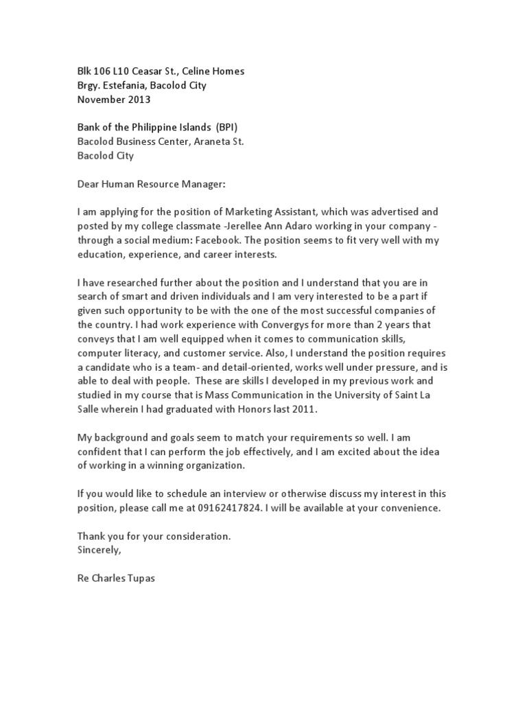 BPI Application Letter | PDF