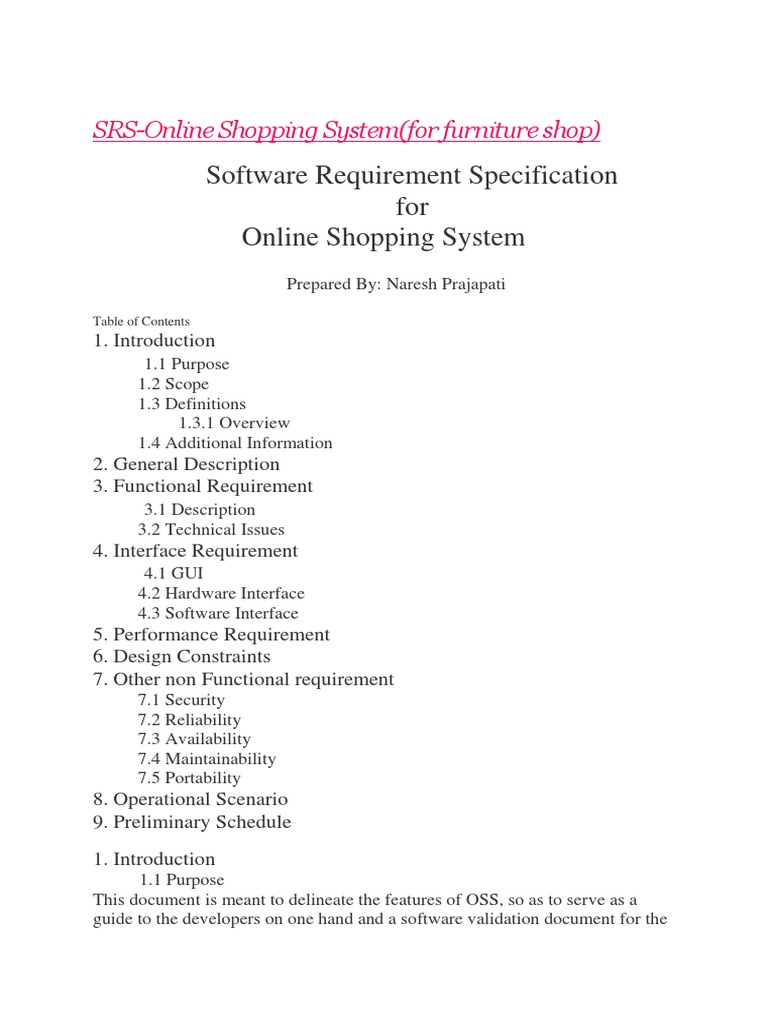 Software Requirement Specification For Online Shopping System | PDF | Online Shopping ...