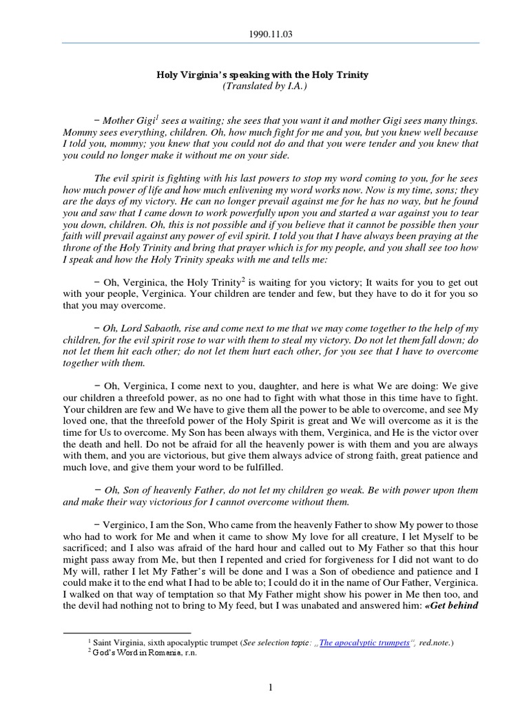 1990.11.03 - Holy Virginia's Speaking With The Holy Trinity | PDF ...