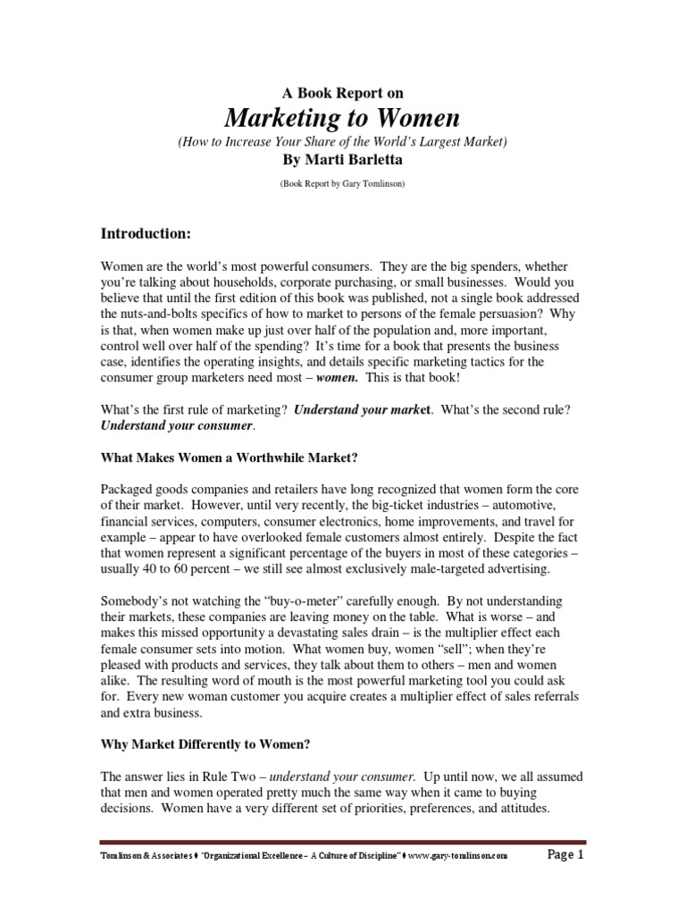 Book Report - Marketing To Women | PDF | Gender | Gender Studies