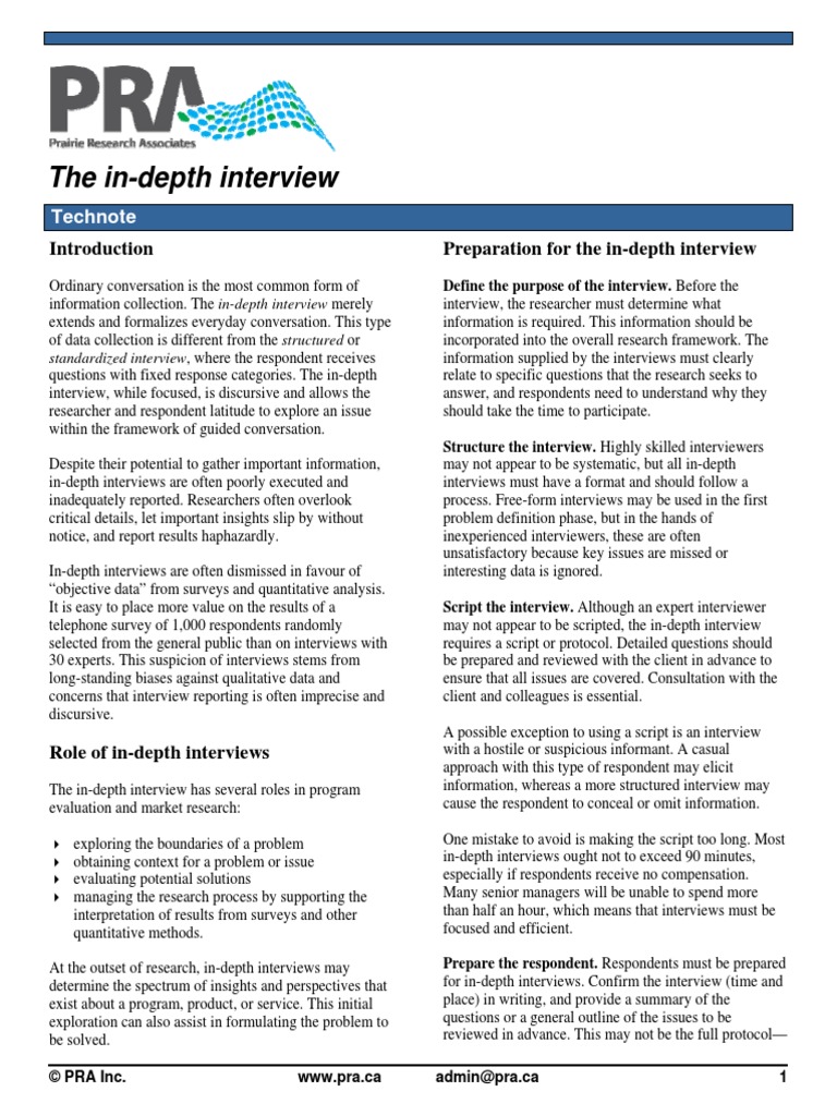 The In-Depth Interview: Technote | PDF | Interview | Survey Methodology