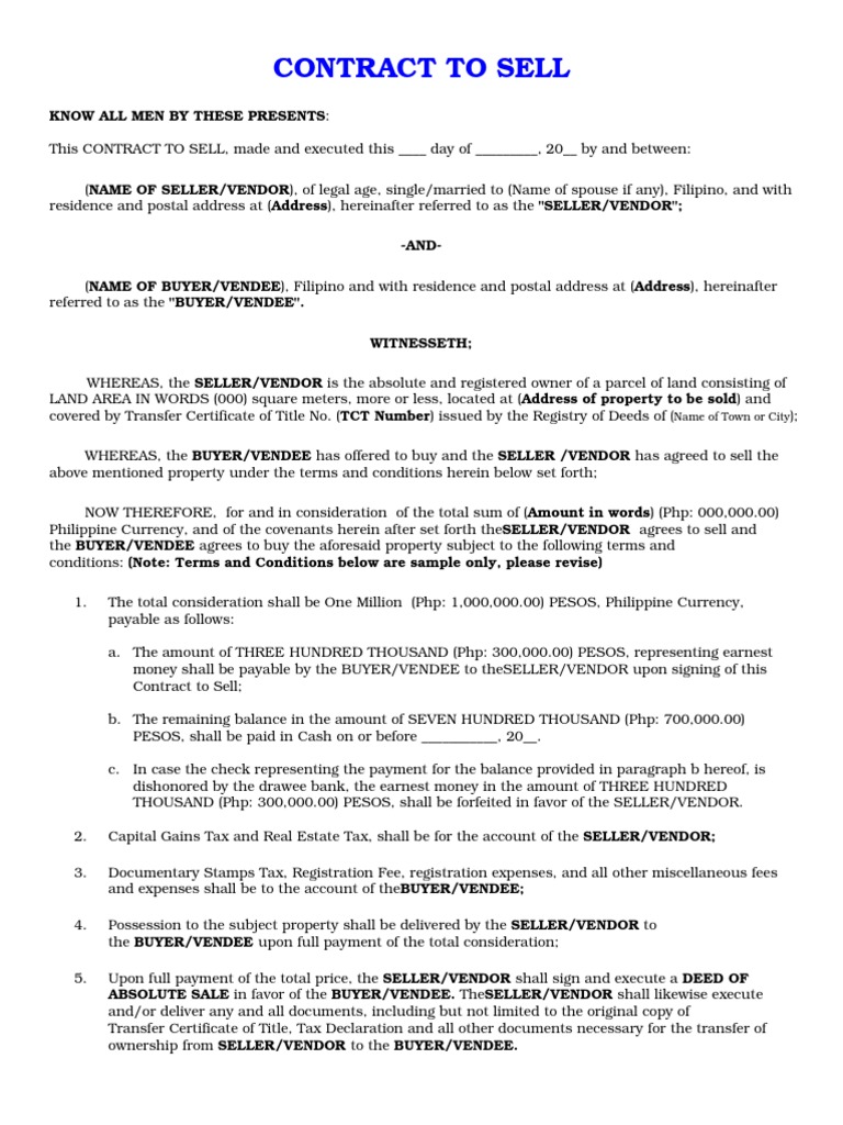 Contract To Sell | PDF | Sales | Taxes