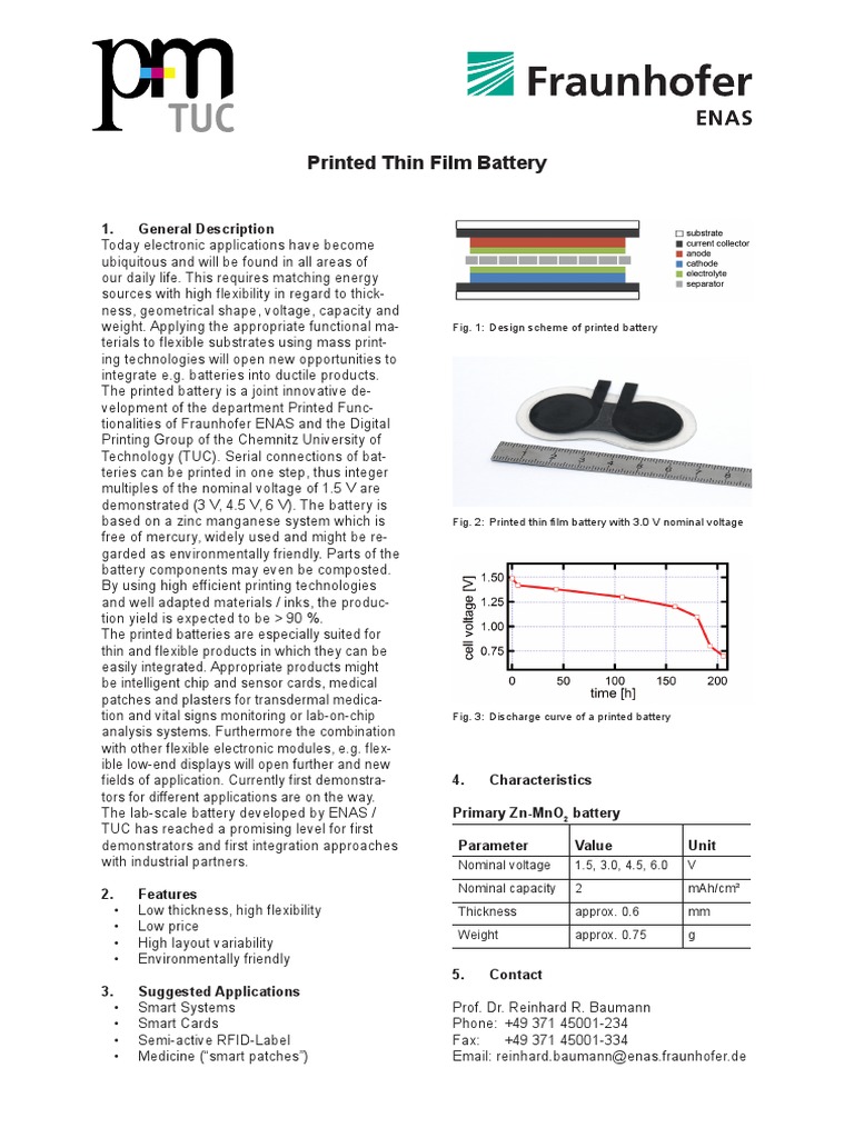 Printed Thin Film Battery: General Description 1 | PDF | Electronics ...