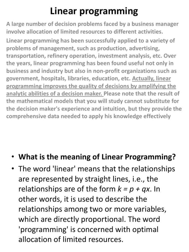 Linear Programming Ppts | PDF | Linear Programming | Mathematical Optimization