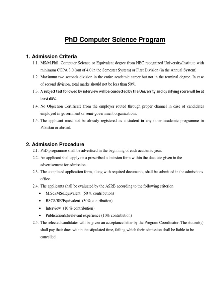 Phd Computer Science Program 1 Admission Criteria Pdf Thesis Doctor Of Philosophy 