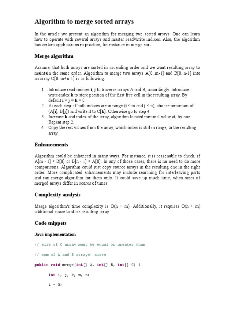Algorithm To Merge Sorted Arrays Pdf Integer Computer Science C Programming Language 5003