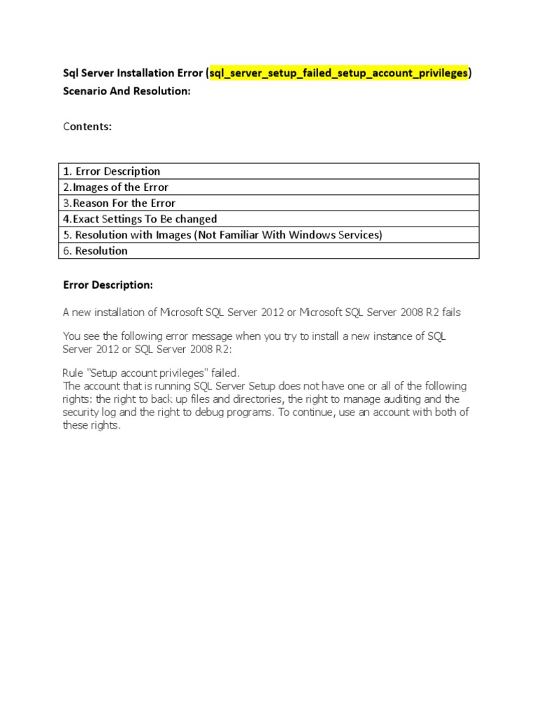 SQL Server Installation Error (Account Privilegeous) | PDF | User ...