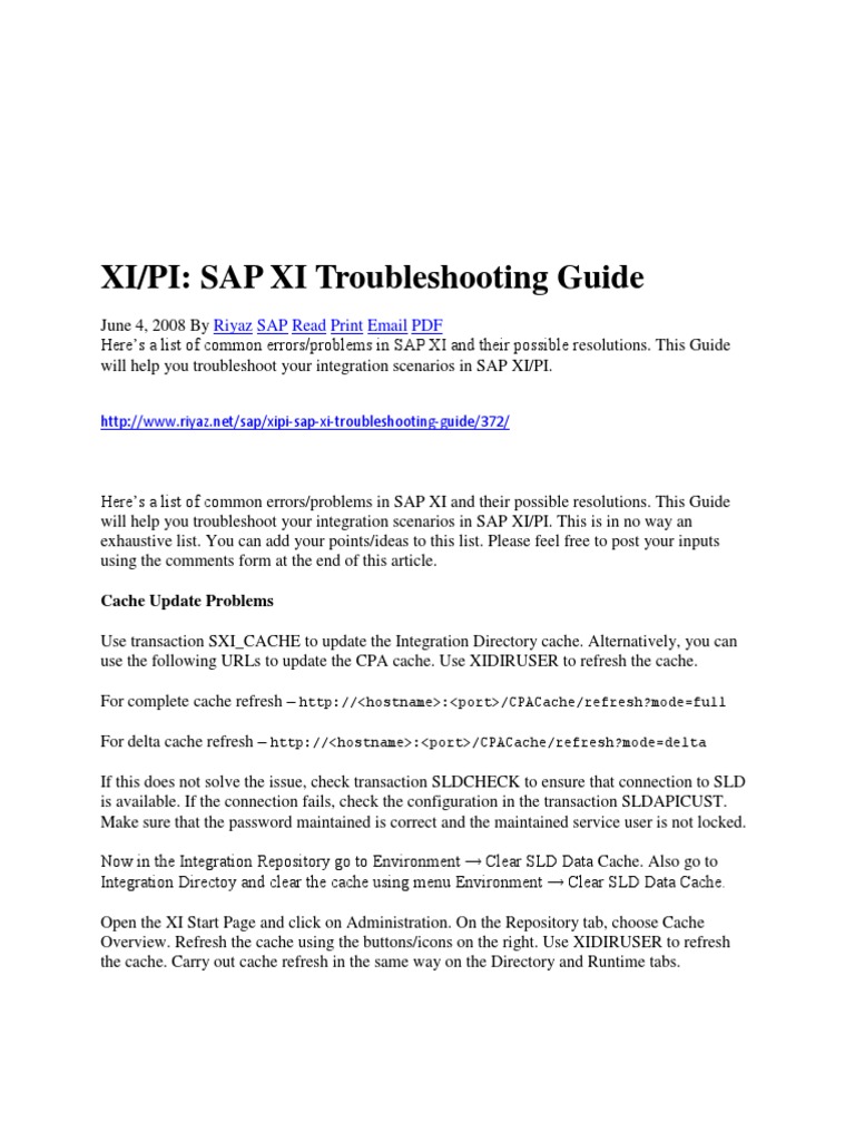 XI Troubleshooting Guide | PDF | Xslt | Hypertext Transfer Protocol