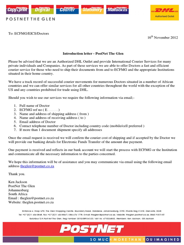 Introduction Letter - Postnet The Glen: Theglen@Postnet - Co.Za | PDF ...