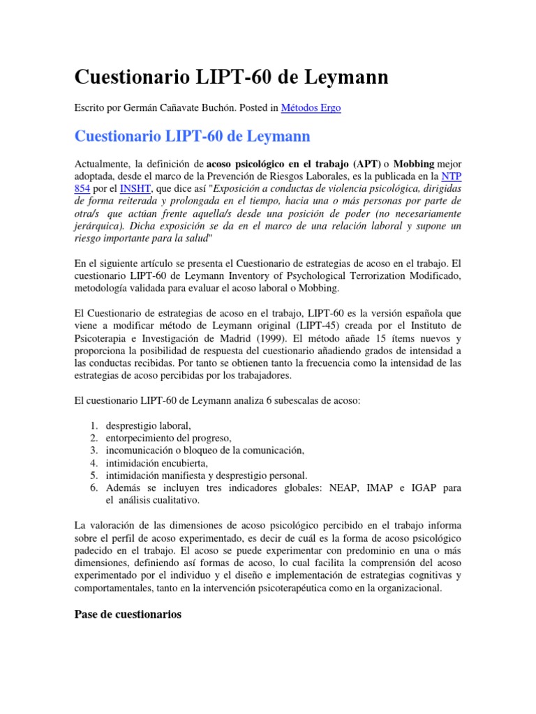Cuestionario LIPT | PDF | Salud mental | Acción (filosofía)