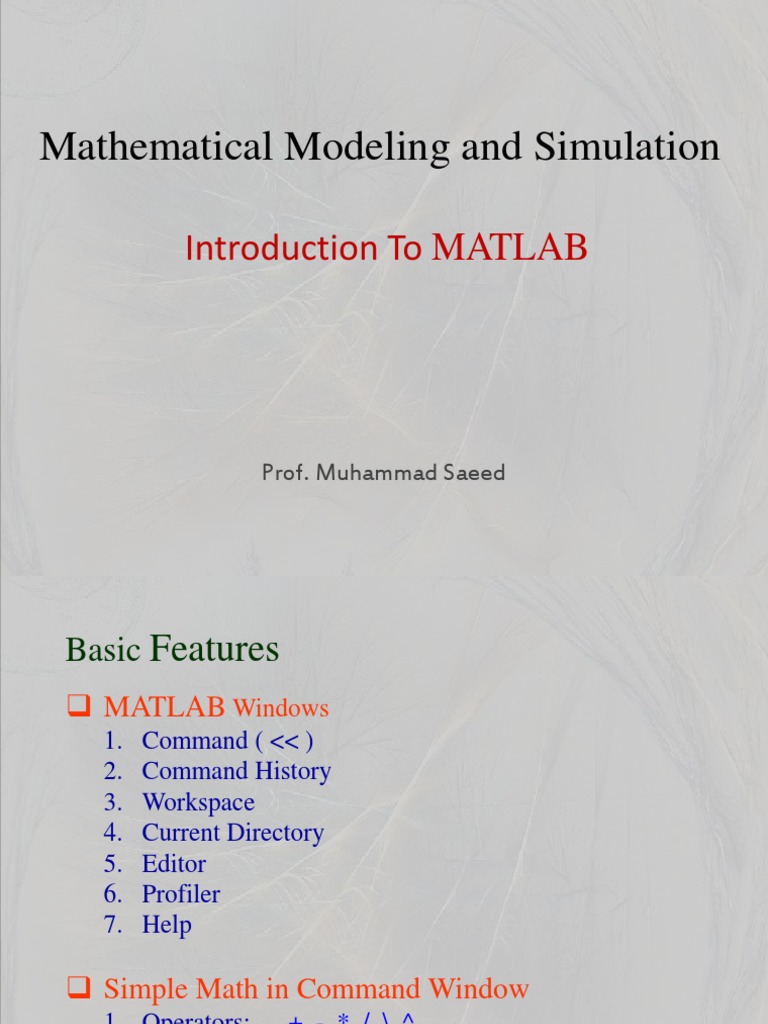 Mathematical Modeling and Simulation: Introduction To MATLAB | PDF ...