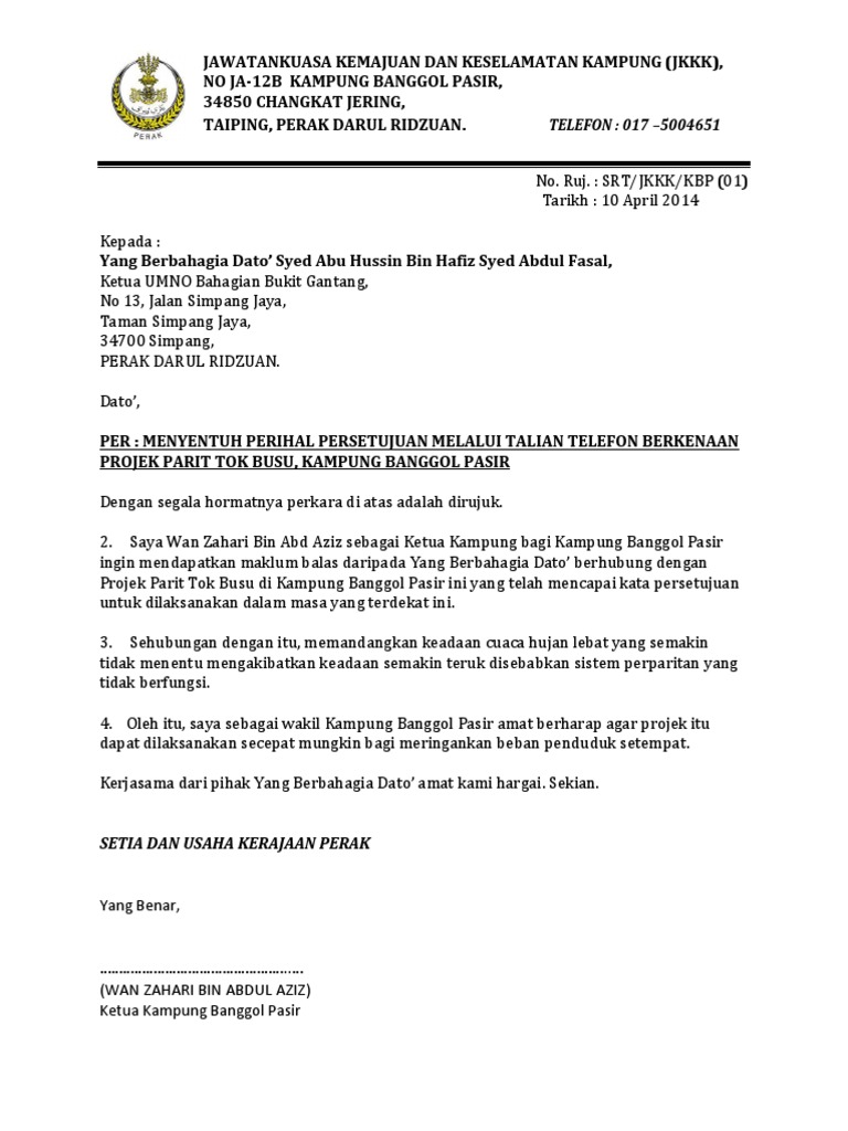 Contoh Surat Rasmi JKKK Banggol Pasir (Changkat Jering-Taiping, Perak ...