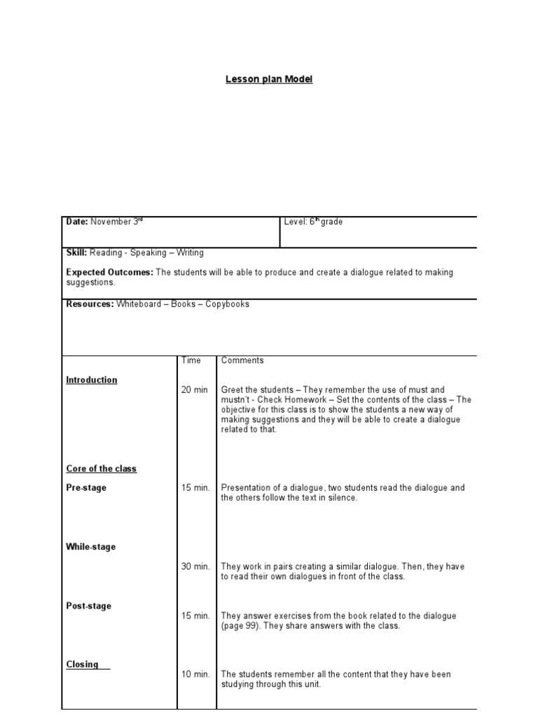 Lesson Plan Model: RD TH | PDF