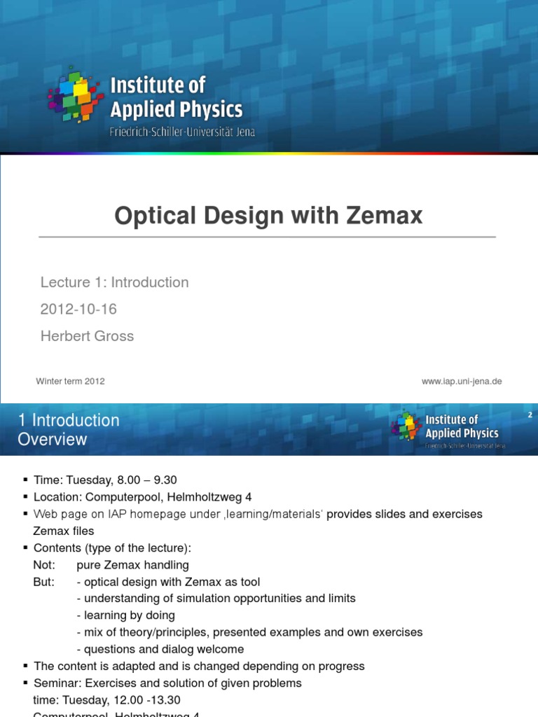ODZ - Optical Design With Zemax 1 Introduction | PDF | Lens (Optics ...