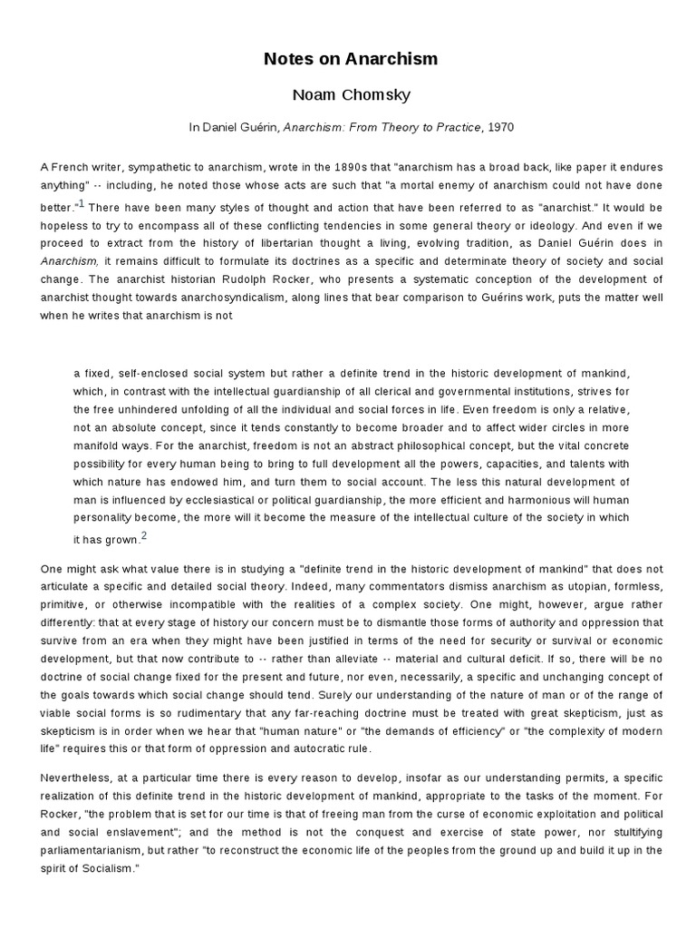 Notes On Anarchism: Noam Chomsky | PDF | Libertarian Socialism | Socialism
