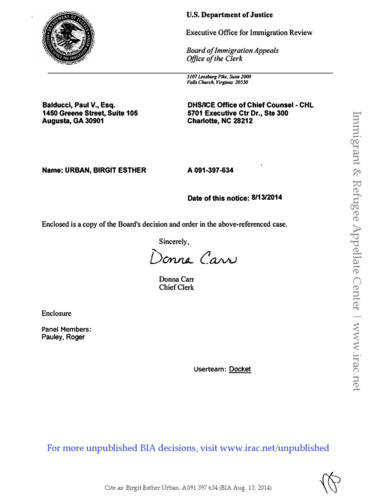 Birgit Esther Urban, A091 397 634 (BIA Aug. 13, 2014) | PDF | Removal ...