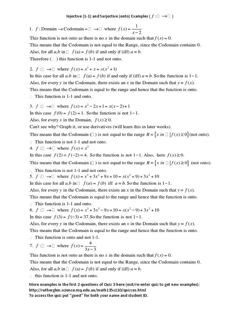 Injective and Surjective Function Examples | PDF | Function ...