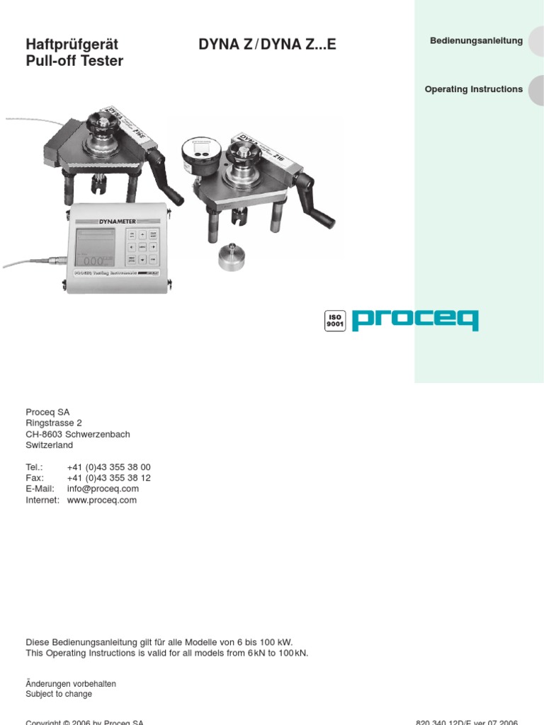 Proceq Operating Instructions Dyna E | PDF | Calibration | Computer ...