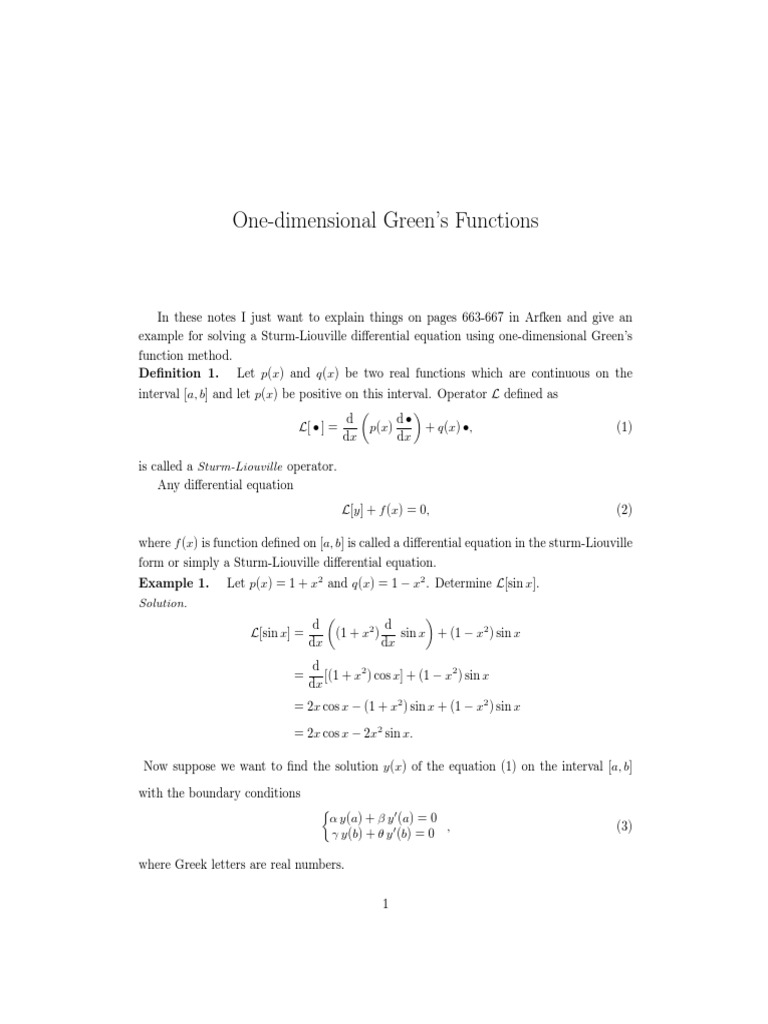 1 D Greens Functions Pdf Green S Function Equations