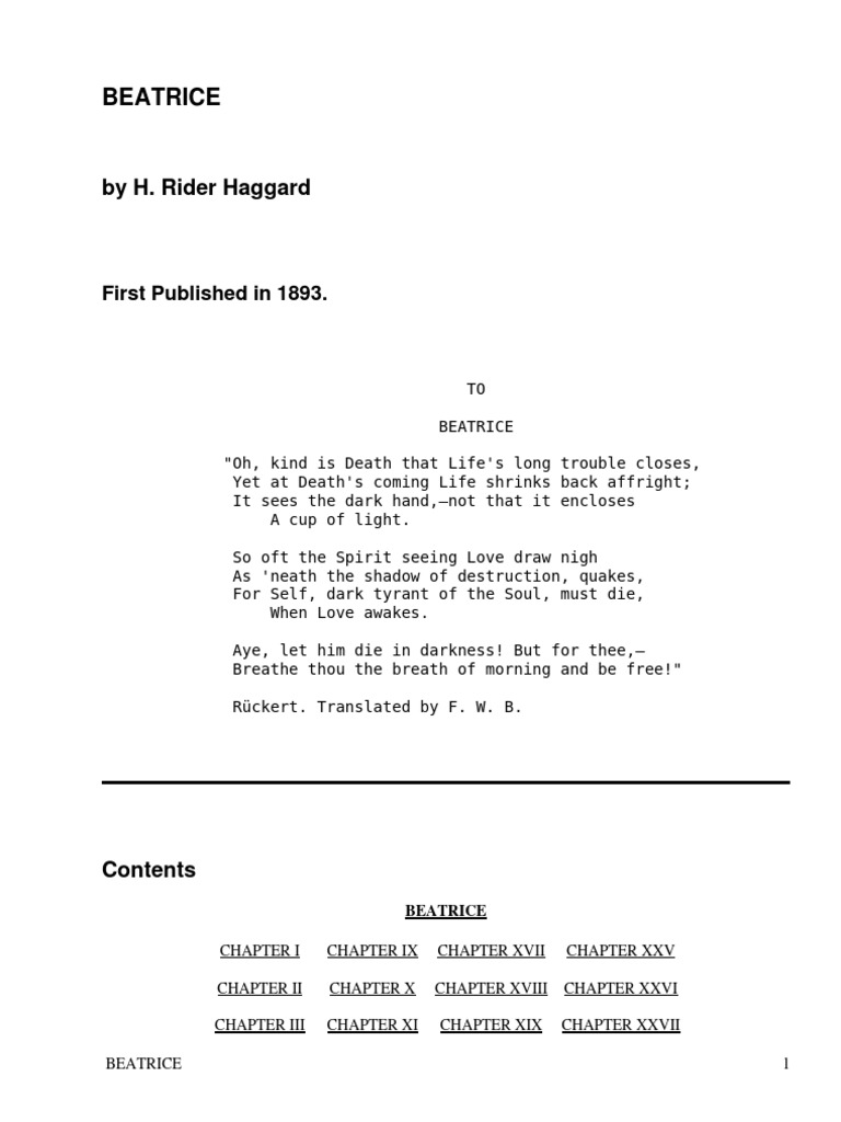 Beatrice by Haggard, H. Rider (Henry Rider), 1856-1925 | PDF | Sea | Nature