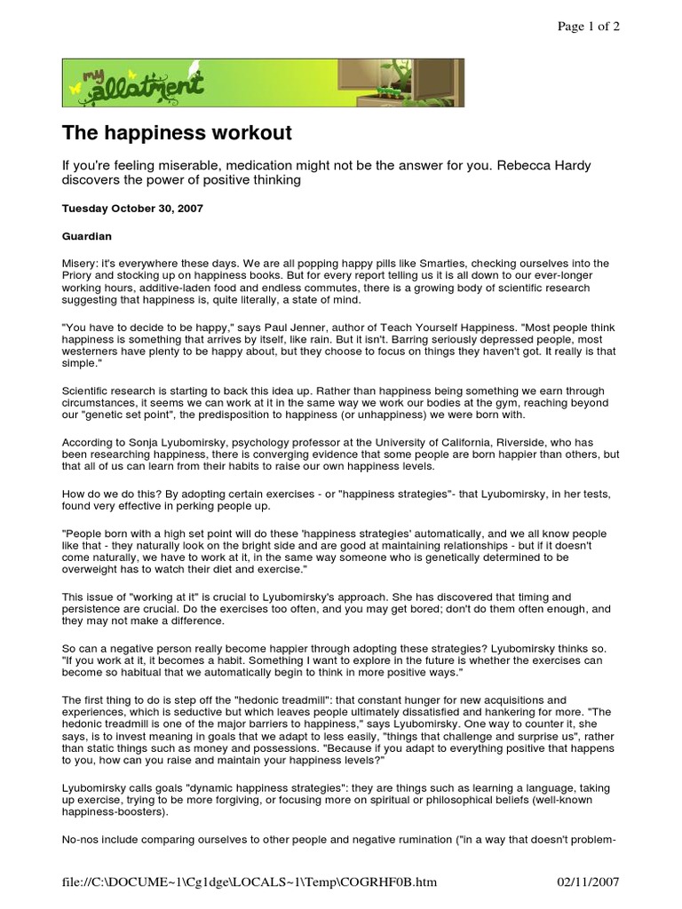 The Happiness Workout | PDF | Happiness | Major Depressive Disorder