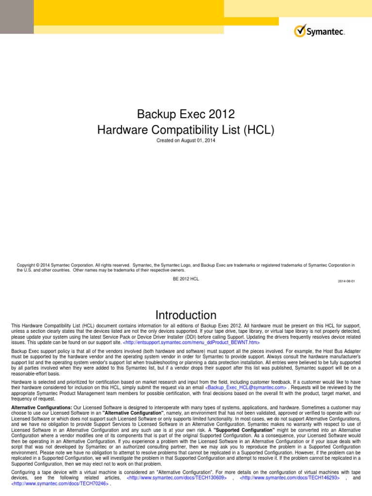 Backup Exec Compatibility Guide | PDF | Backup | Cloud Computing