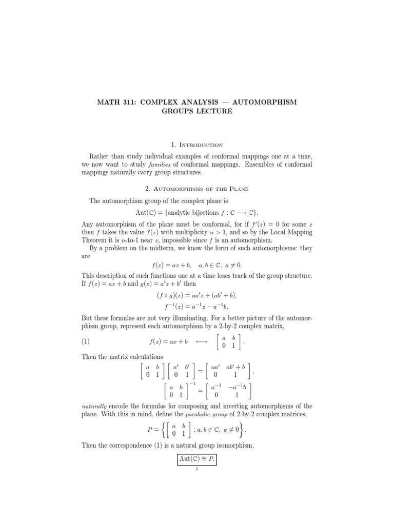 Automorphisms of C, CP1 and The Upper Half Plane | PDF | Metric ...