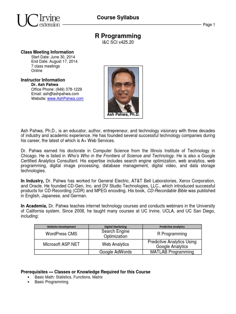 UCI Syllabus R Programming | PDF | R (Programming Language ...