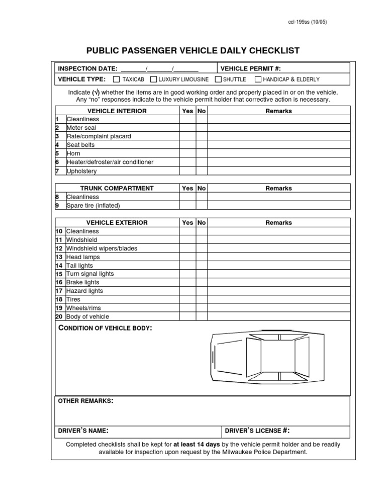 Vehicle Inspection Checklist | PDF