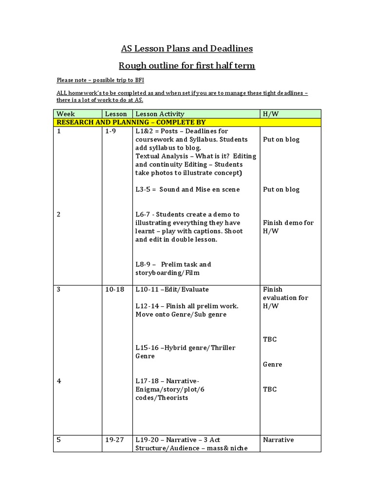 AS Film Studies Lesson Plan Overview | PDF | Language Arts & Discipline