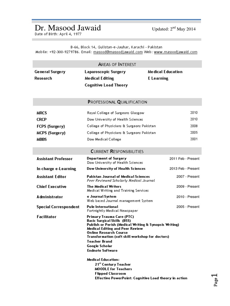 Dr. Masood Jawaid: Updated: 2 May 2014 | PDF | Surgery | Medicine