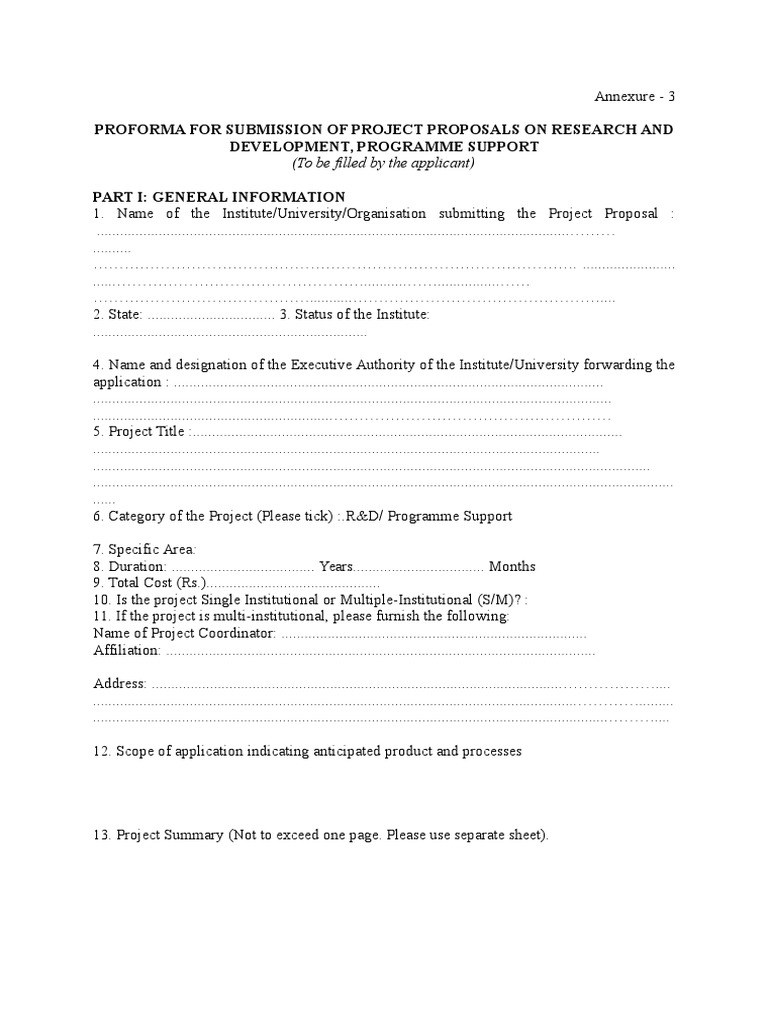 Proforma For Submission of Project Proposals On Research and ...