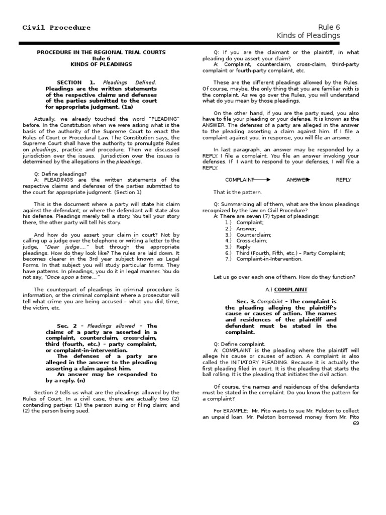 Civil Procedure: Rule 6 Kinds of Pleadings | Counterclaim | Pleading