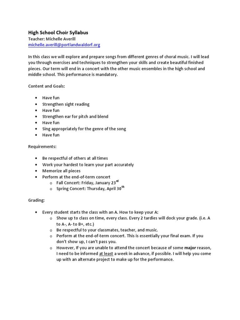 High School Choir Syllabus Overview | PDF
