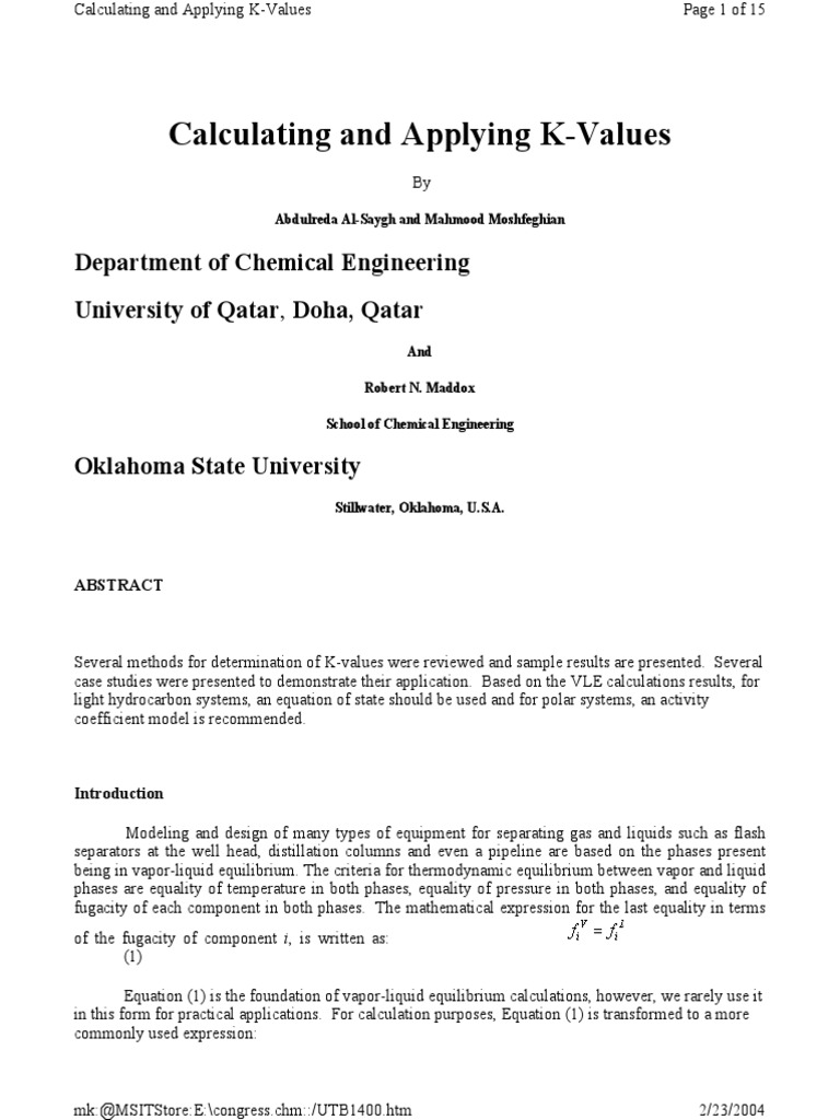 Artigo - Calculating and Applying K-Values | PDF | Continuum Mechanics ...