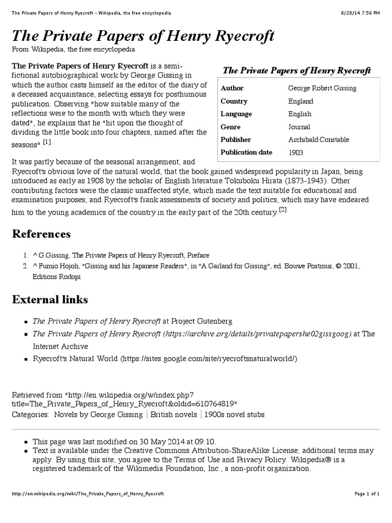 The Private Papers of Henry Ryecroft | PDF