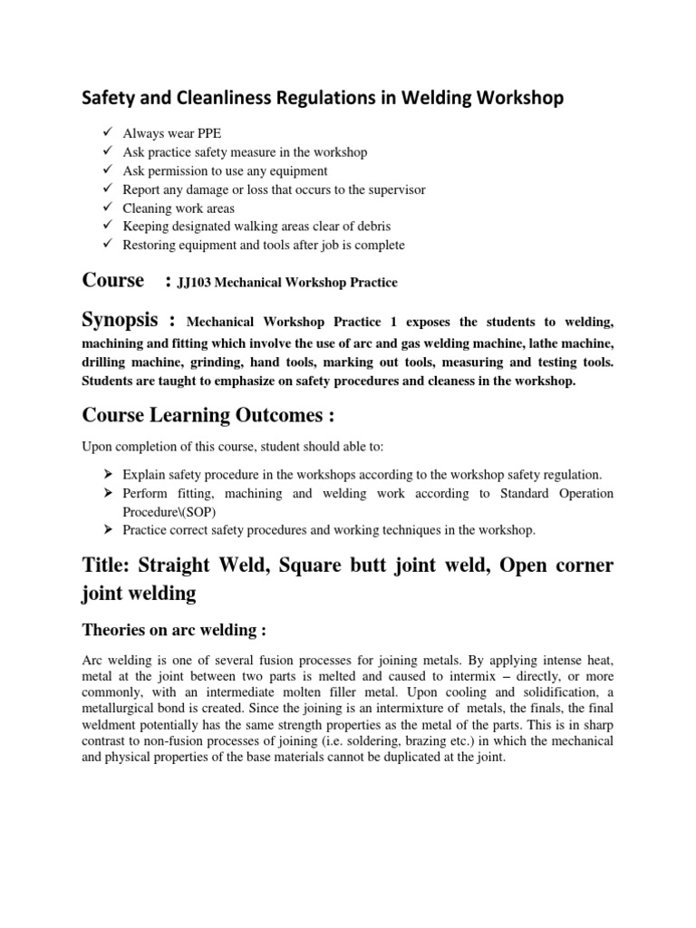 Safety and Cleanliness Regulations in Welding Workshop: Theories On Arc ...