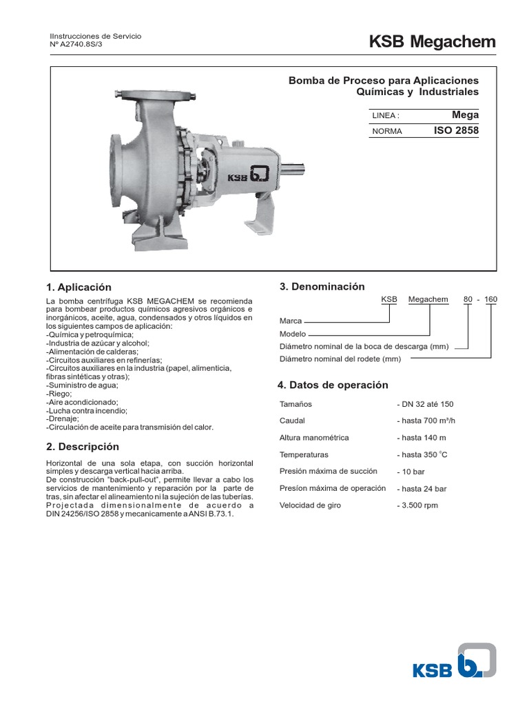 Manual Servicio Bomba KSB Megachem | PDF | Bomba | Tornillo
