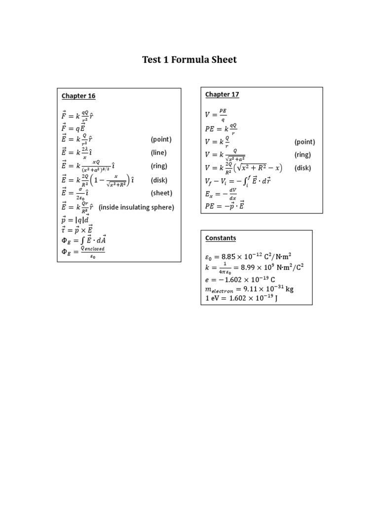 Formula Sheet | PDF
