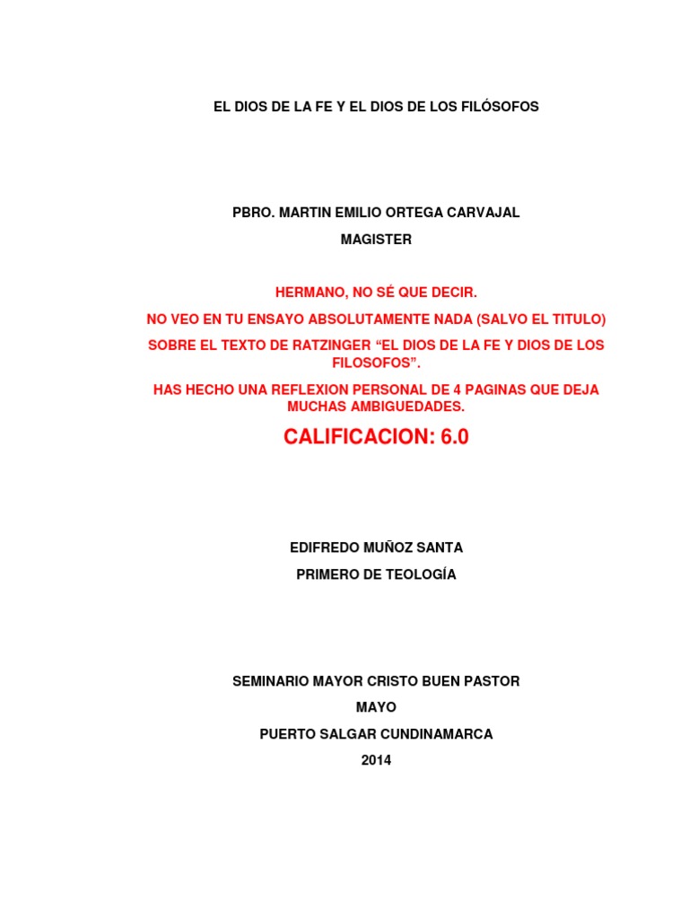 Ensayo El Dios de La Fe y El Dios de Los Fil-Sofos | PDF | Fe | Conocimiento