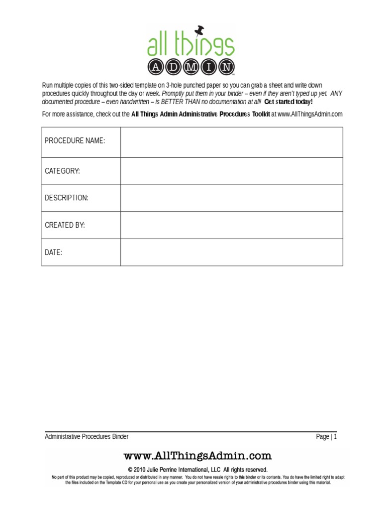 Admin Procedures Quick Reference Template | PDF | Written Communication ...