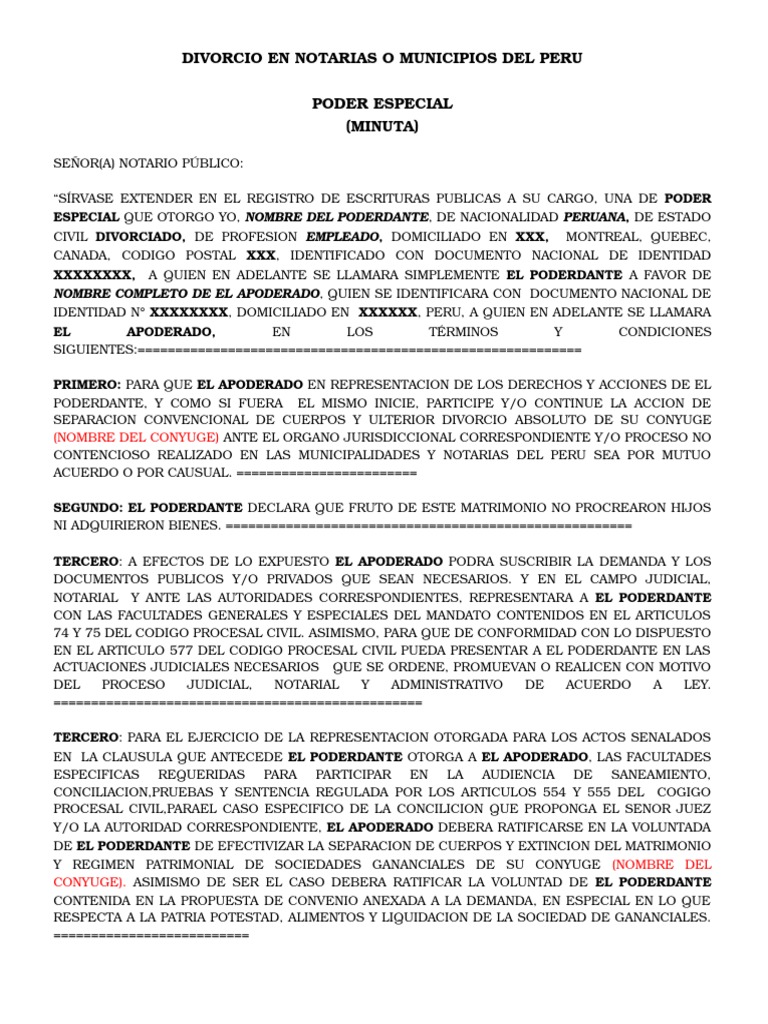 Poder para Divorcio Notarial | PDF