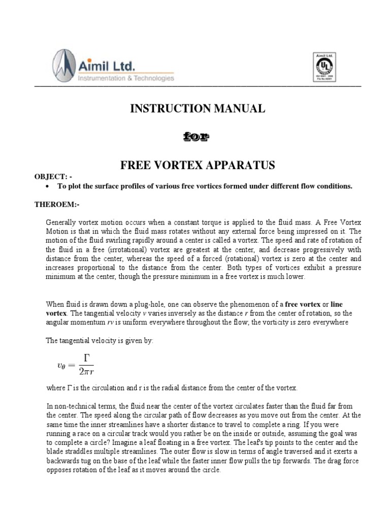 Free Vortex Apparatus | PDF | Vortices | Speed