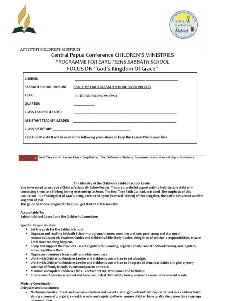 Real Time Faith Sabbath School Lesson Plan-Qrt 3 2013 | PDF | Seventh ...