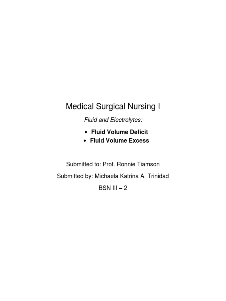 Medical Surgical Fluid and Electrolytes FVD FVE | PDF | Dehydration ...
